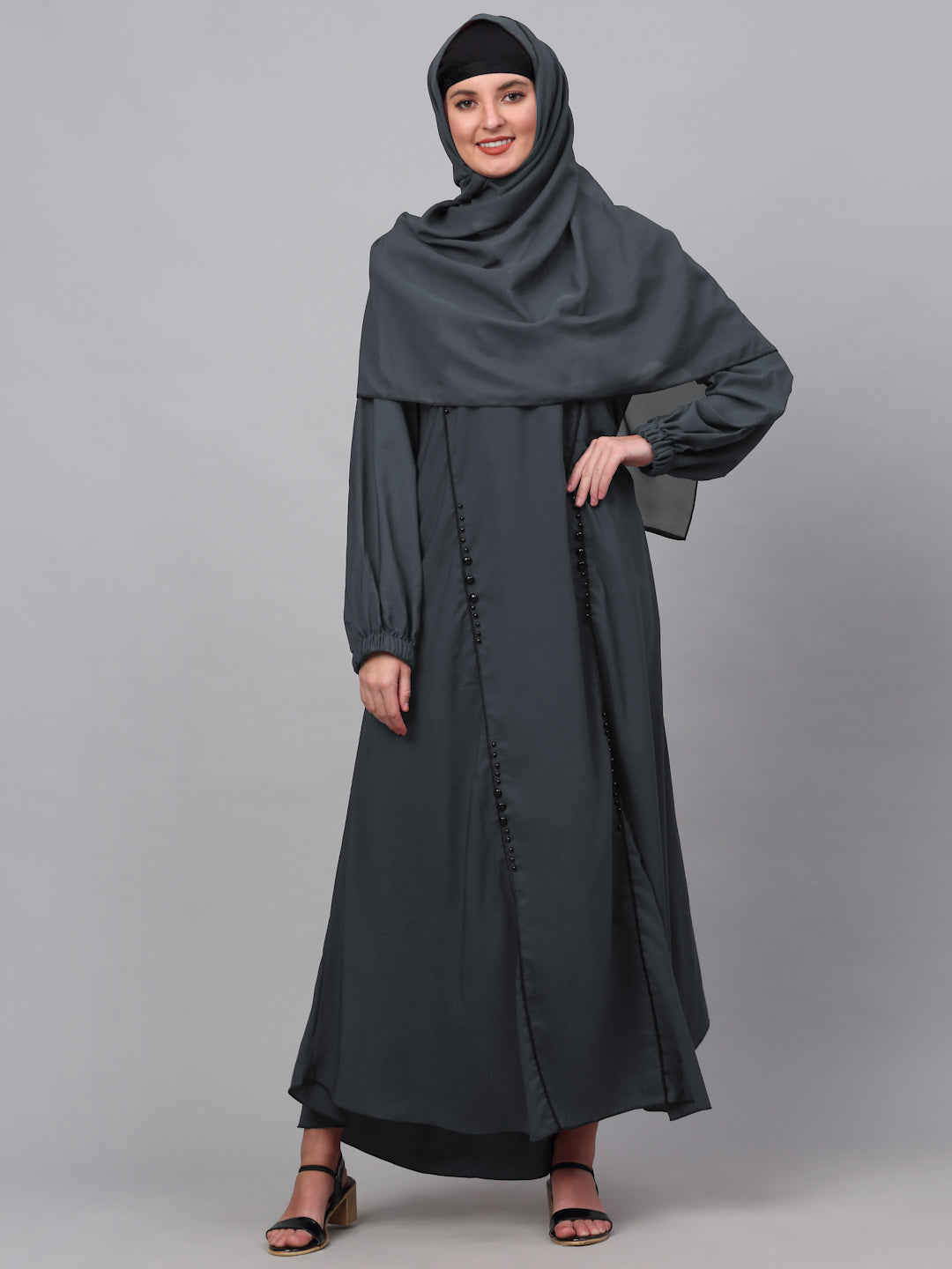 Klotthe Women Grey Embellished Burqa With Scarves – KLOTTHE®