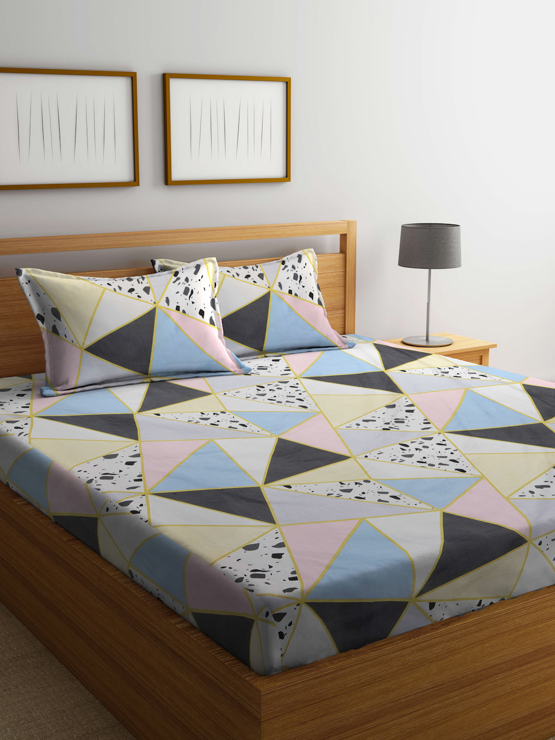 Klotthe Multicolor Geometric 300 TC Cotton Blend Fitted Double Bedshee ...