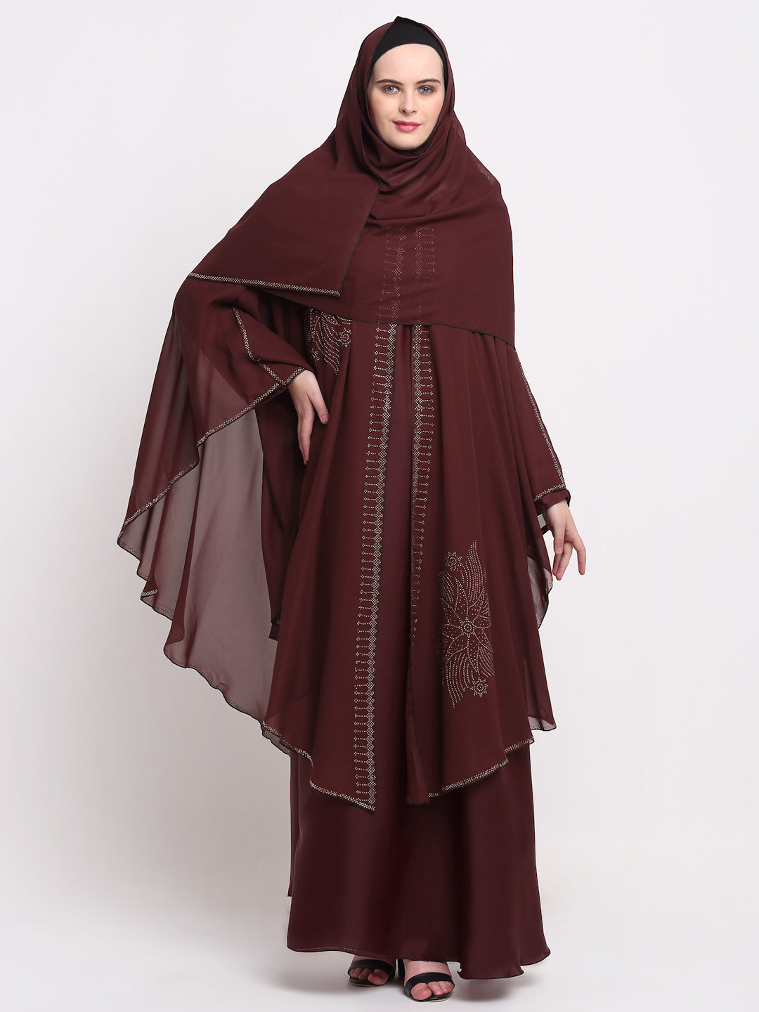 Klotthe Women Maroon Embellished Burqa With Scarves – KLOTTHE®