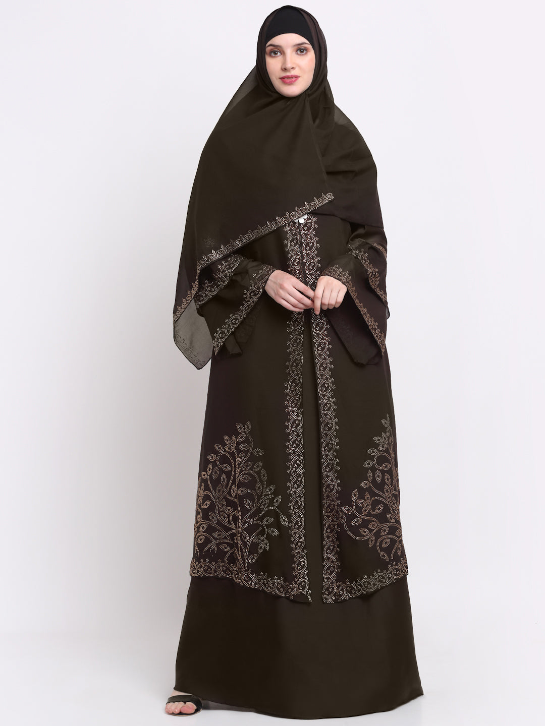 Klotthe Women Brown Embellished Burqa With Scarves – KLOTTHE®